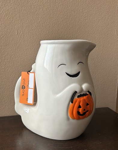 Trick Or Treat Ghost Pumpkin Ceramic Pitcher Halloween New Hand Painted ...