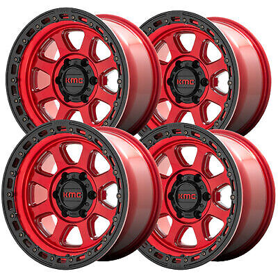 (Set of 4) KMC KM548 Chase 18x9 8x6.5" +18mm Candy Red Wheels Rims 18 ...