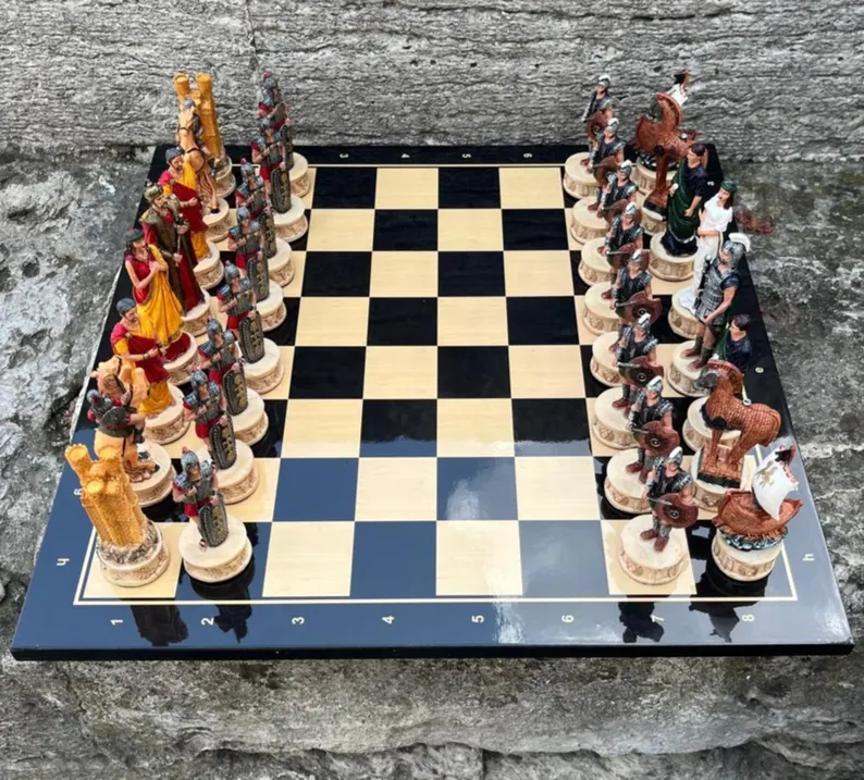 Spartans vs Trojans Chess Set – XL Resin Pieces, Solid Wood Board ...