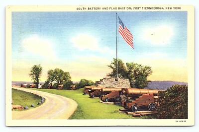 1940 Fort Ticonderoga South Battery & Flag Bastion NY Posted Linen ...