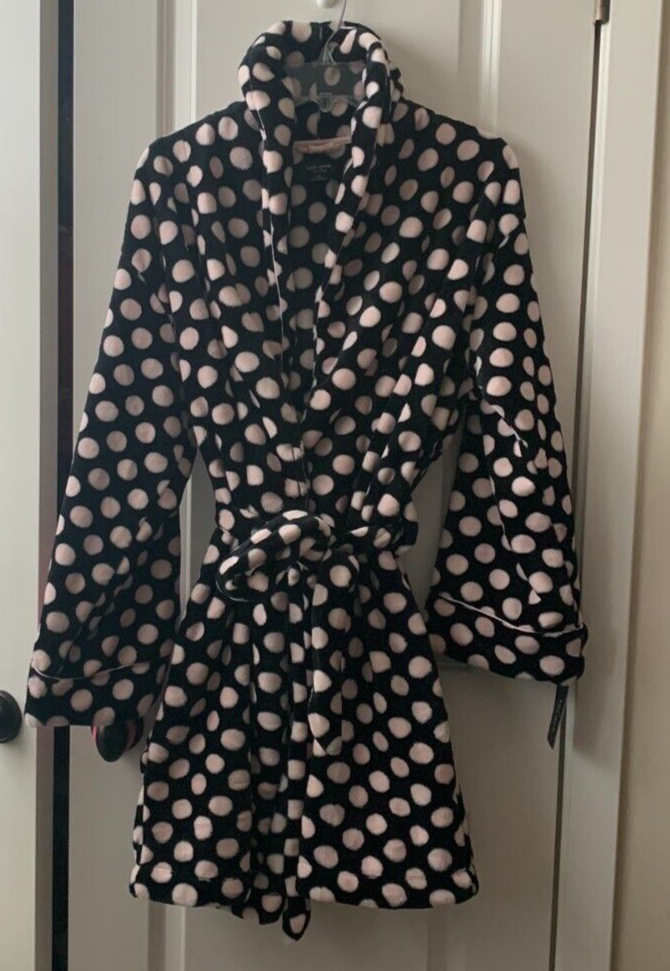 KATE SPADE Jumbo Dots Plush Fleece Robe in Black/Pink Sz LARGE/XLARGE ...