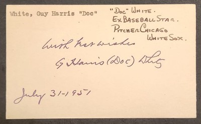 GUY DOC WHITE Autographed Signed Vintage 3x5 Index Card Phillies 1901 ...