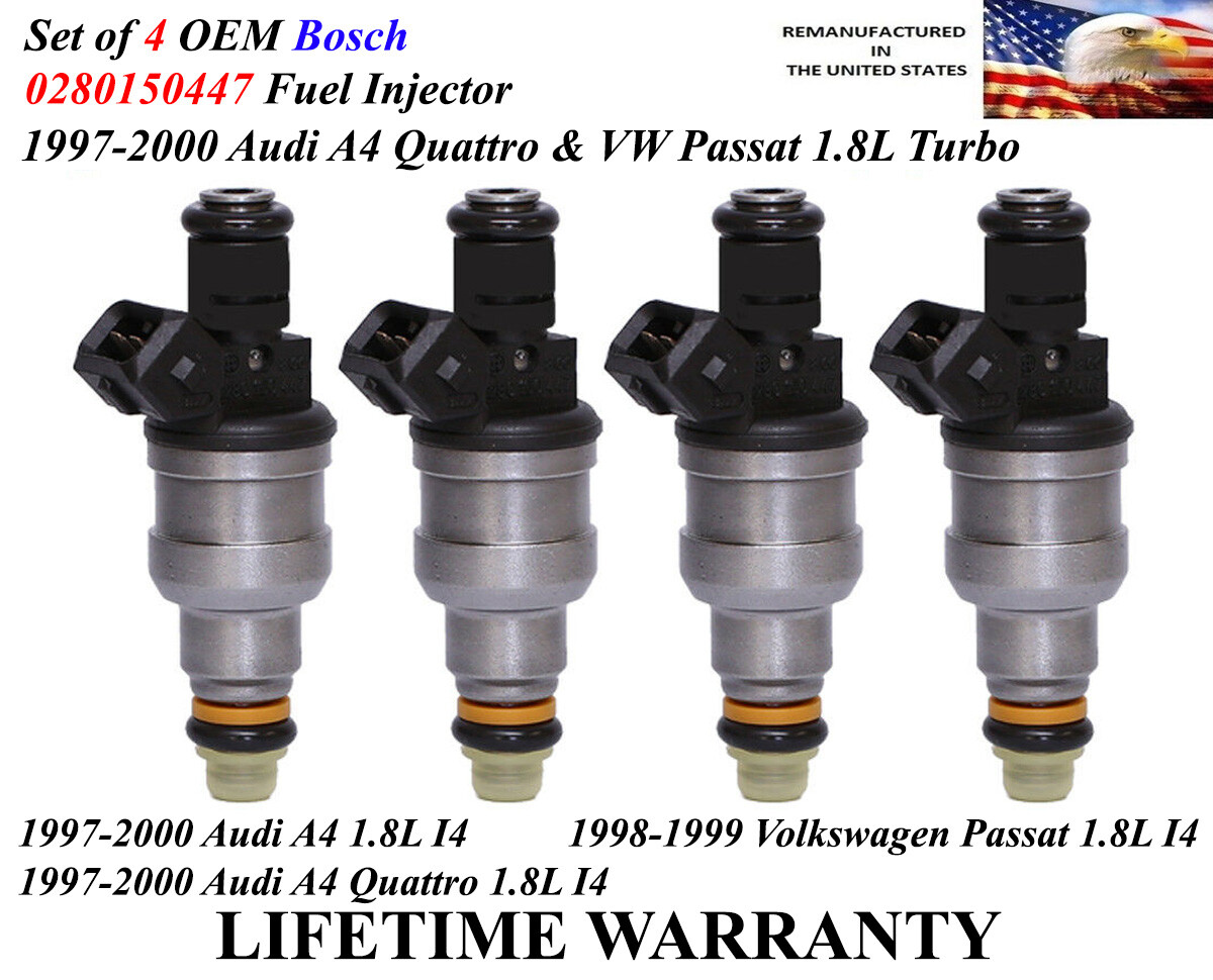 Genuine Bosch Set of 4 Fuel Injectors for Audi A4 Quattro VW Passat 1 ...