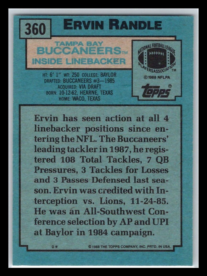 1988 Topps #360 Ervin Randle RC | eBay