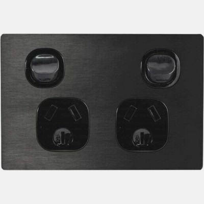 Black Double Power Point Metal ARCHITECTURAL VYNCO GPO 2 Gang 10A 250V ...