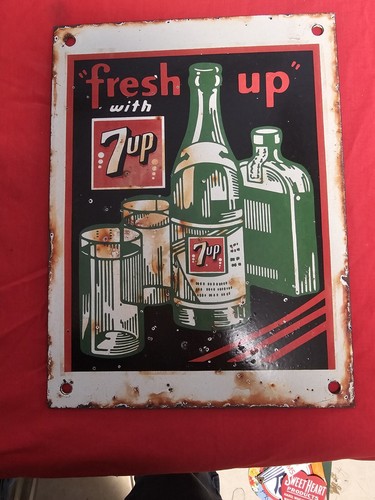 ORIGINAL VINTAGE PORCELAIN 7UP SIGN. FOUND IN AN OLD BARN IN EAST TEXAS ...