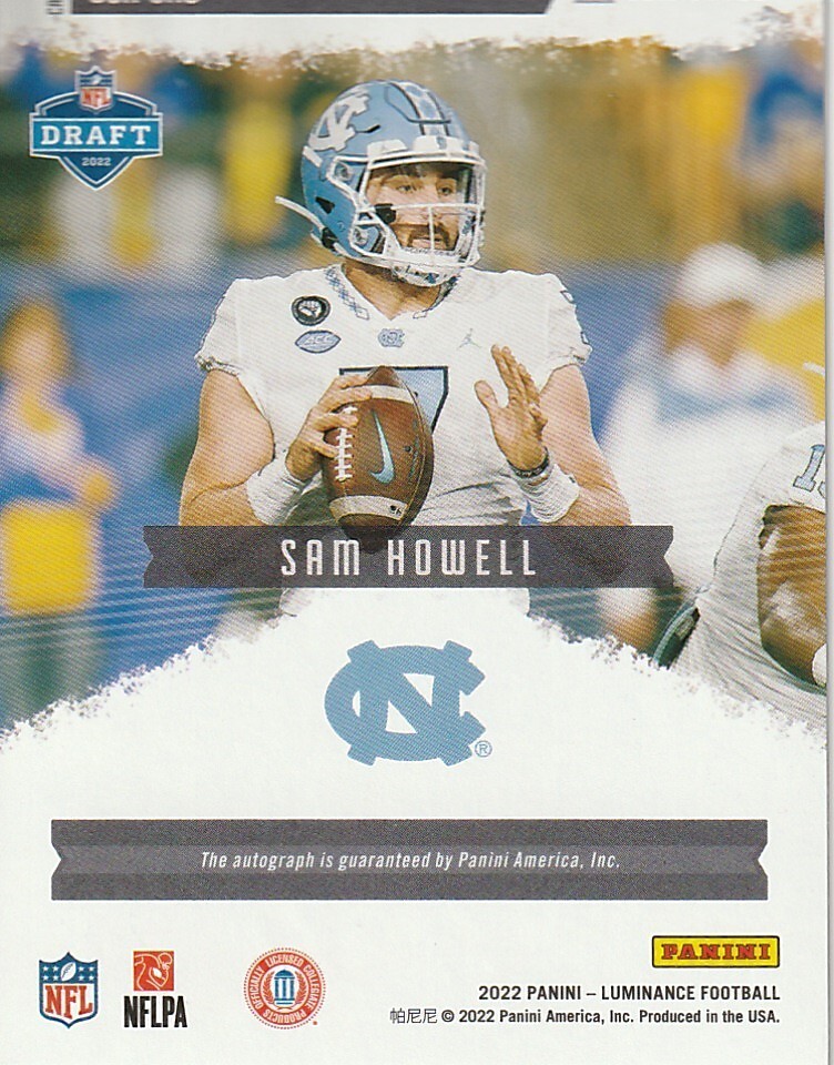 North Carolina / Seahawks Sam Howell RC Panini Luminance Cert Auto Card ...
