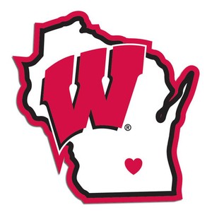 wisconsin badgers state shape logo with heart vinyl decal 5.75" | eBay