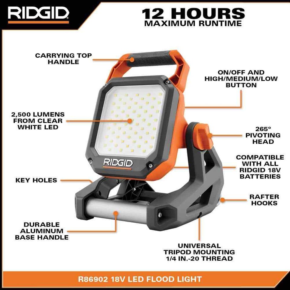 18V Cordless Flood Light Kit with 2.0 Ah Battery and Charger | eBay