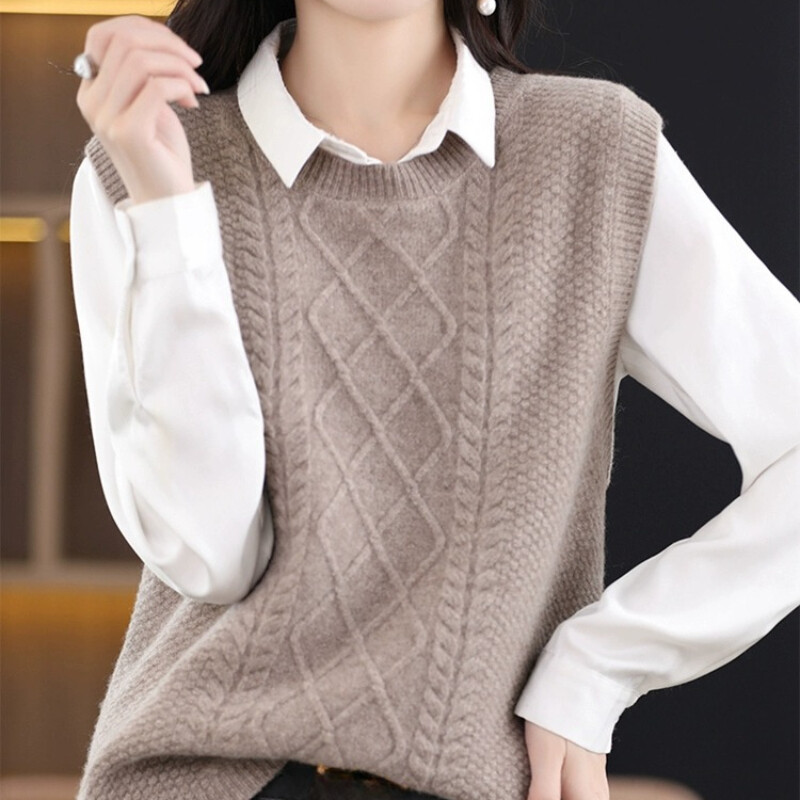 Lady Casual Jumper Vest Waistcoat Cable Knitted Top Shirt Sweater ...