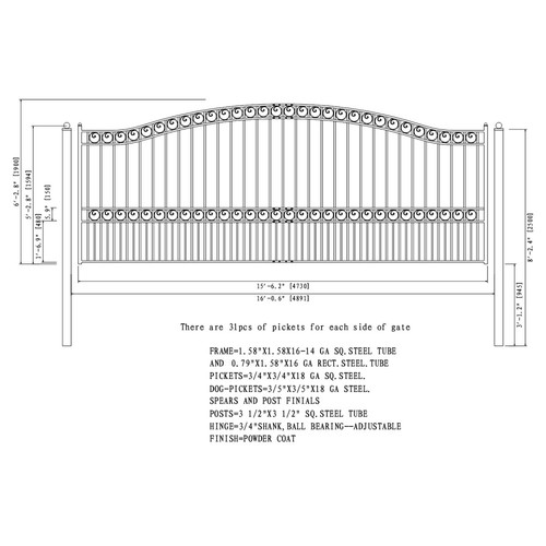 ALEKO Paris Style Garden Ornamental Steel Single Sliding 16' Driveway ...