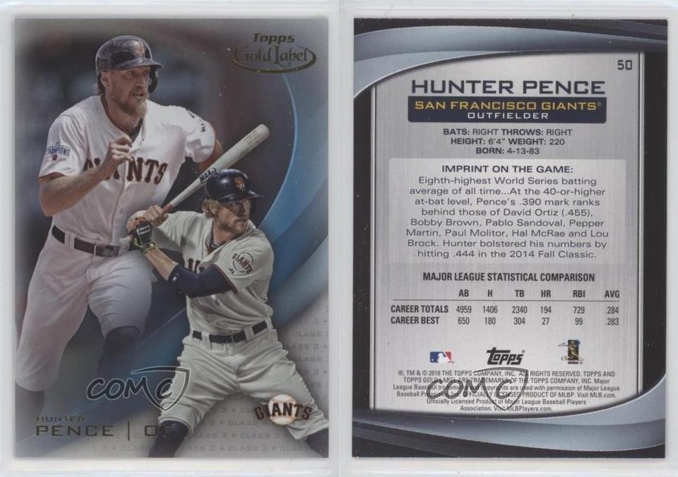 2016 Topps Gold Label Class 3 Blue Hunter Pence #50 0b0 | eBay