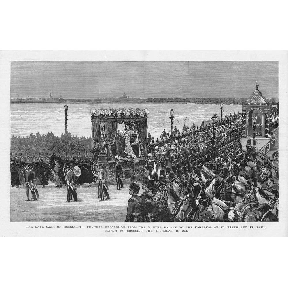 RUSSIA Funeral Procession of Czar Crossing Nicholas Bridge - Antique ...