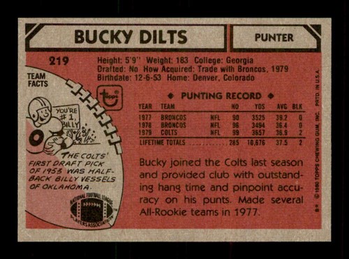 1980 Topps #219 Bucky Dilts NM/NM+ X2766953 | eBay