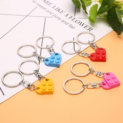 2Pcs Love Heart Brick Keychain For Couples Friendship Heart KeyRing ...