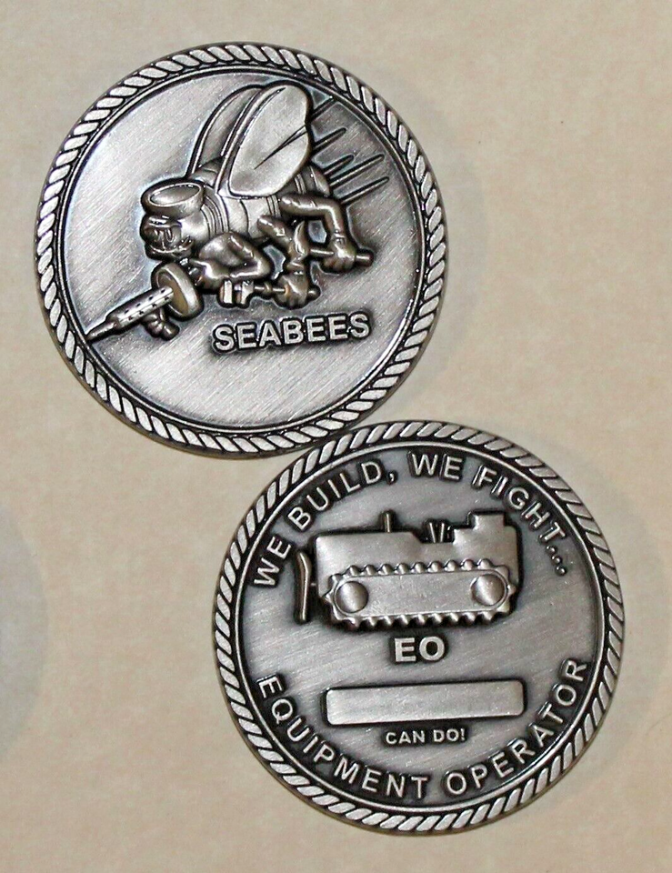 US Navy Seabee CB Equipment Operator EO Antique Silver Tone Navy ...