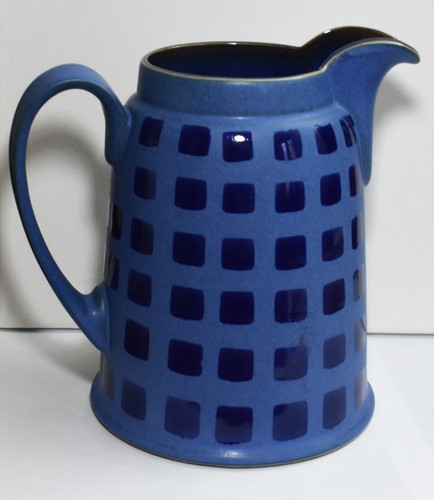 Denby England Handcrafted Pottery Pitcher Cobalt Blue Checked Reflex ...