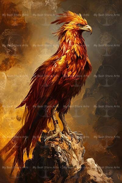 FIRE PHOENIX FINE ART PRINT, Bird Wall Decor, Fantasy Mythology Eagle ...
