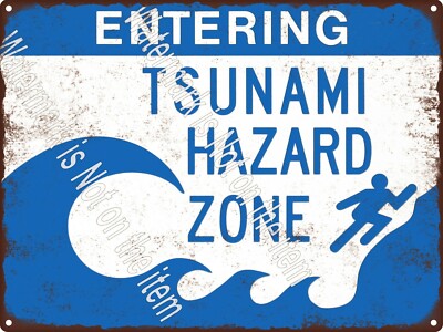 Entering Tsunami Hazard Zone Wave Man Cave Home Decor Metal Sign 9x12 ...