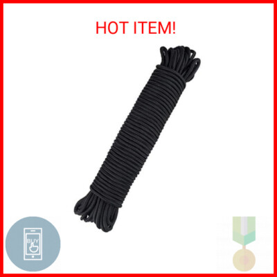 jijAcraft Nylon Rope, 100 Feet Black Nylon Rope, 1/4 Inch Solid Braided ...