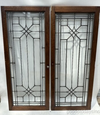 Vintage Leaded Glass Cabinet Doors / Transom Window 48" x 20.5 | eBay