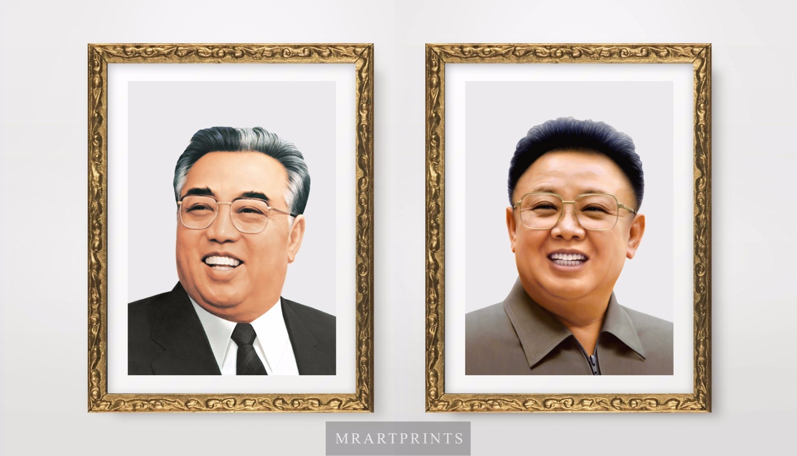 2 x NORTH KOREA LEADERS Art Print Poster Kim Il Sung Kim Jong il Wall ...