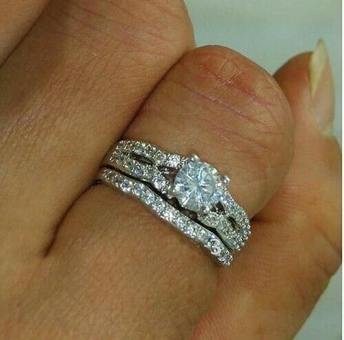 2.Ct Round Cut Simulated Diamond Wedding Bridal Ring Set 14K White Gold ...