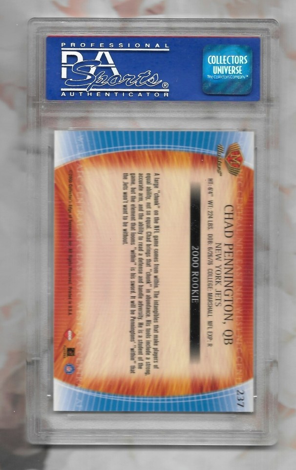 CHAD PENNINGTON 2000 COLL EDGE MASTERS ROOKIE RC GRADED PSA MINT 9! NFL ...