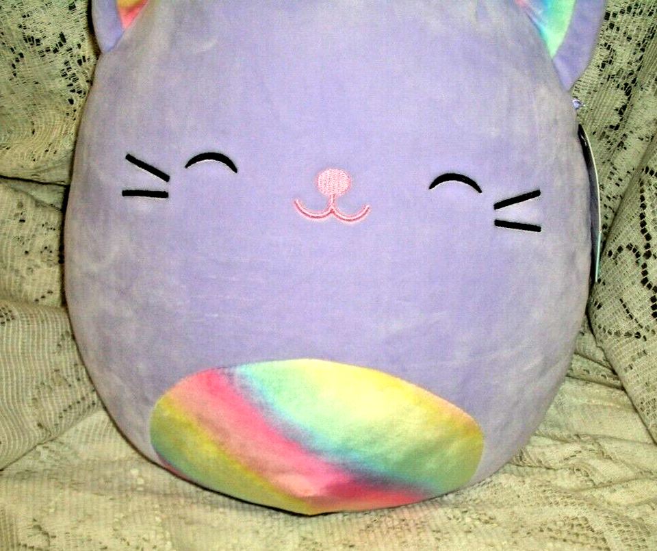 KELLYTOY SQUISHMALLOW 14" CIENNA PURPLE UNICORN CAT RAINBOW EARS ...