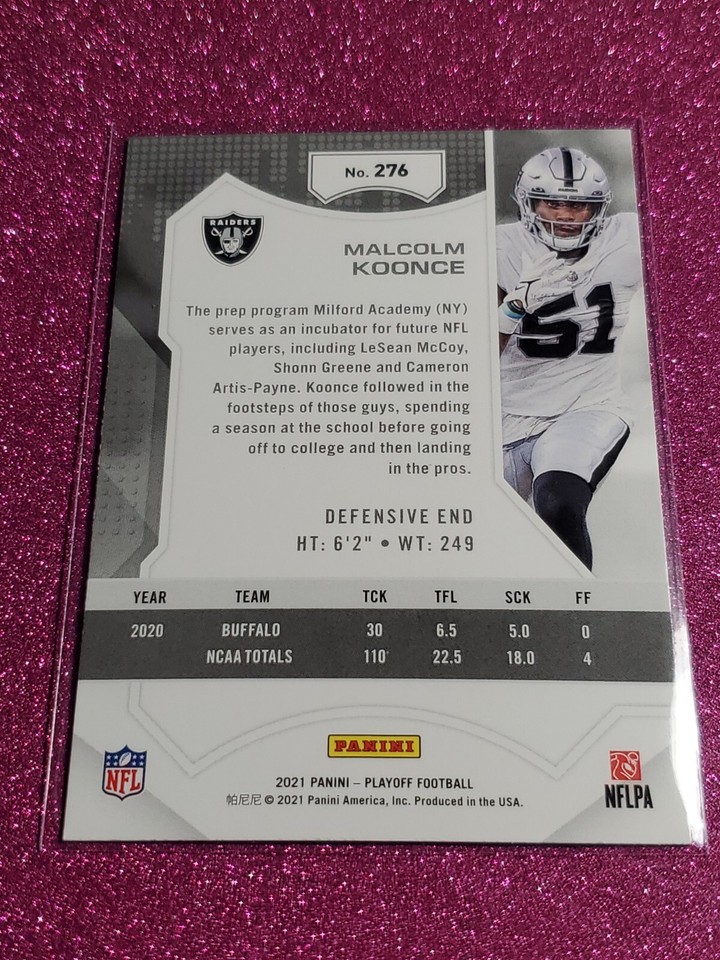2021 Panini Playoff Malcolm Koonce Rookie Las Vegas Raiders #276 | eBay