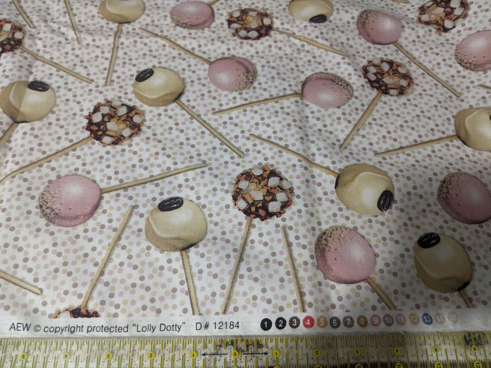 AEW “LOLLY DOTTY” Cake Pops Cotton Quilt Fabric #12184 Desserts Bakery ...