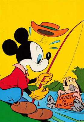 Disney Mickey Mouse Fishing No Fishing Vintage Postcard Unposted Made ...