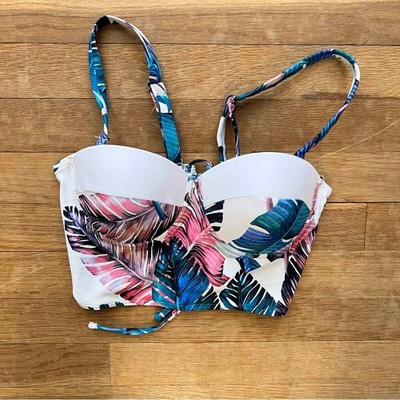 White and pink palm frond swimsuit bikini top size medium M B3 | eBay