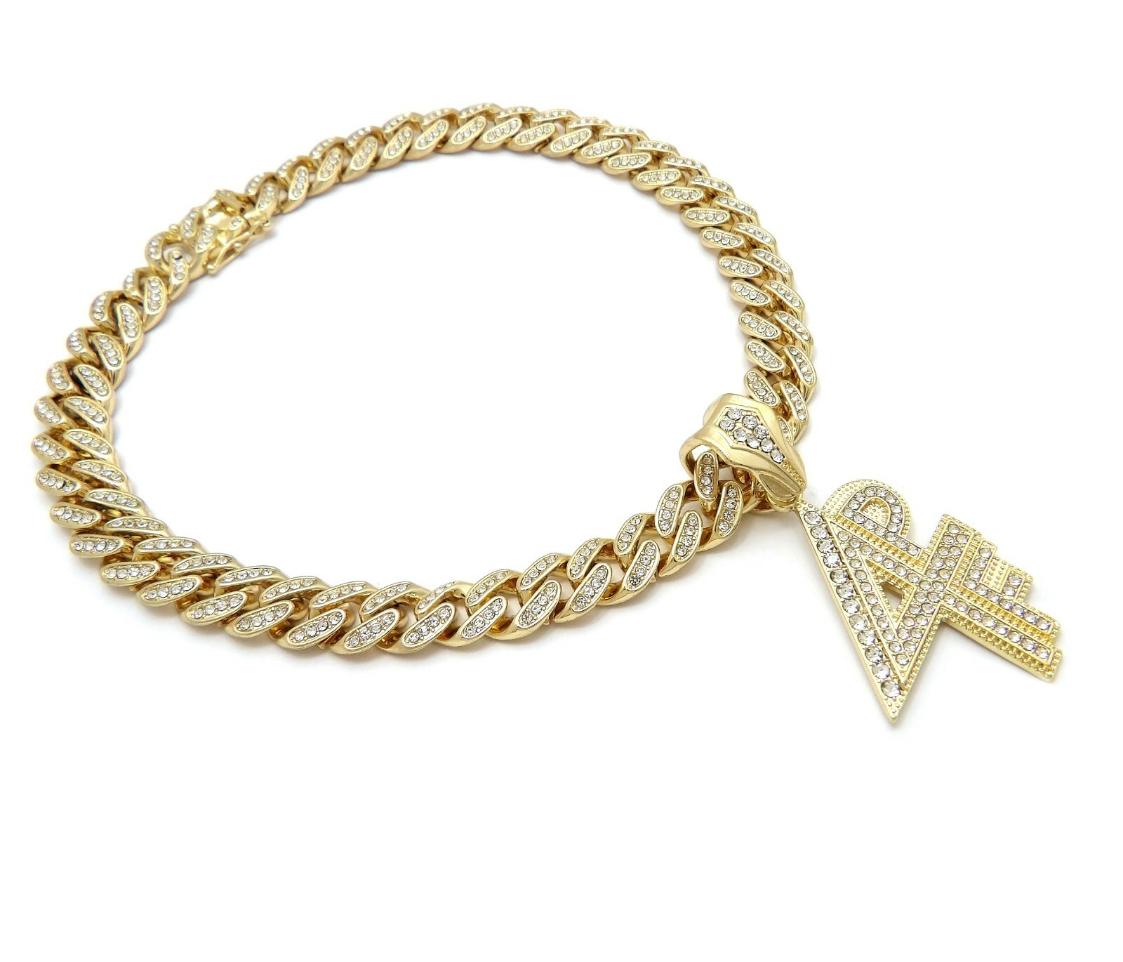 LIL BABY 4PF 4 POCKETS FULL DIAMOND GOLD CUBAN LINK CHAIN NECKLACE RAP ...