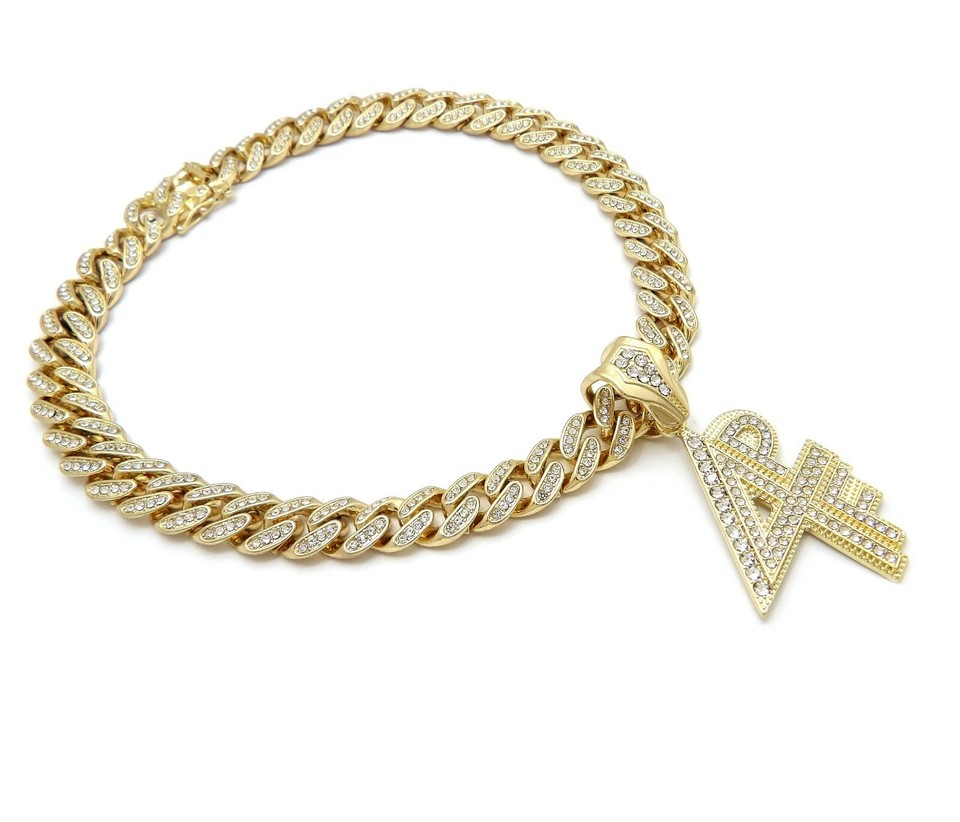 LIL BABY 4PF 4 POCKETS FULL DIAMOND GOLD CUBAN LINK CHAIN NECKLACE RAP ...