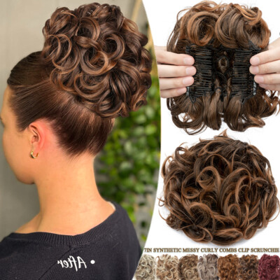 Natural Curly Messy Bun Hair Piece Comb Scrunchie Updo Extensions Real ...
