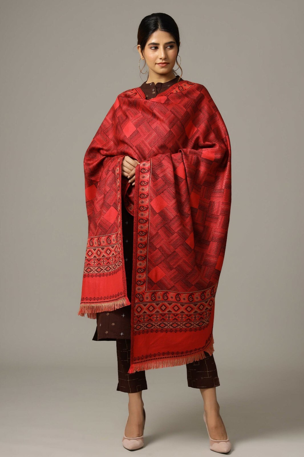 5 PC Lot Handmade Reversible, Wool, Jacquard Shawl. Jamavar Wrap ...