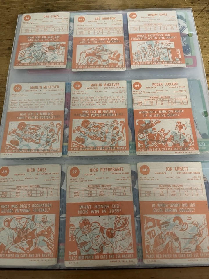 9 Card Lot 1963 Topps Football P-VG 078 | eBay