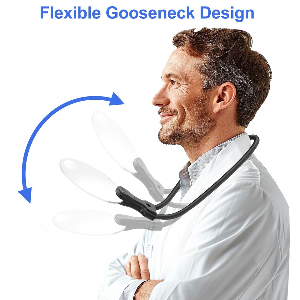 3X Hands-Free Neck Magnifier Flexible Gooseneck Magnifying Glass for ...