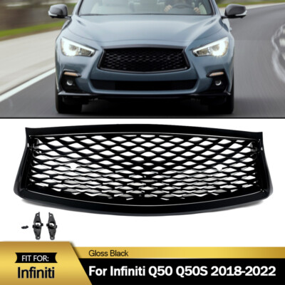 Front Bumper Upper Mesh Grille Grill Gloss Black For Infiniti Q50 Q50S ...