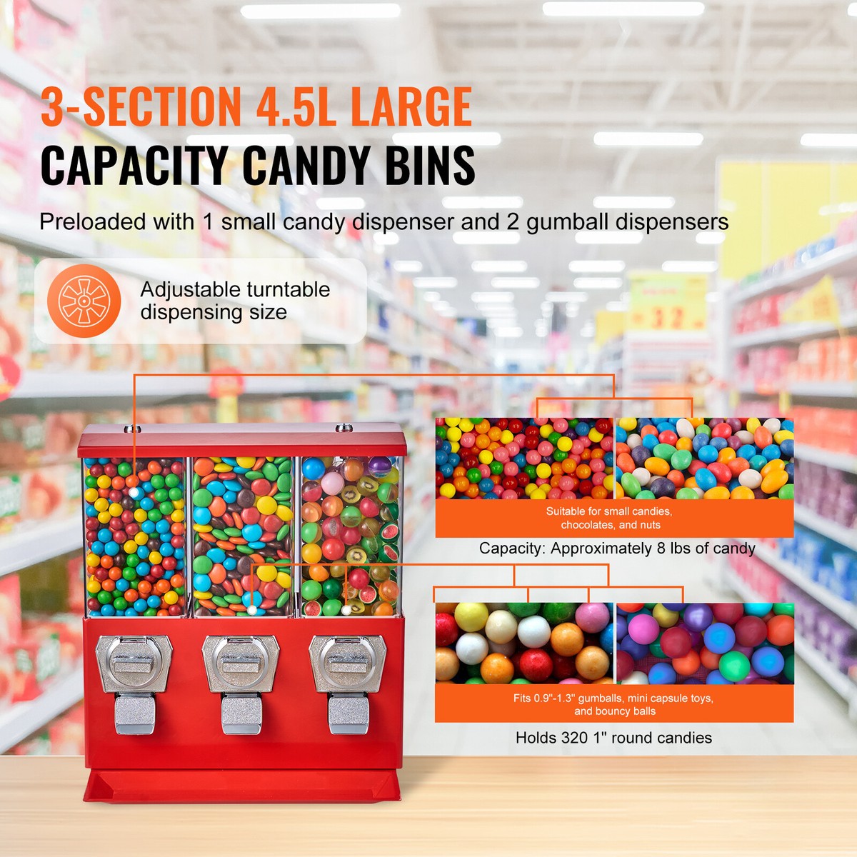 Candy Dispenser 25-Cent Gumball Machine - 2-Inch Vintage Coin Operated ...