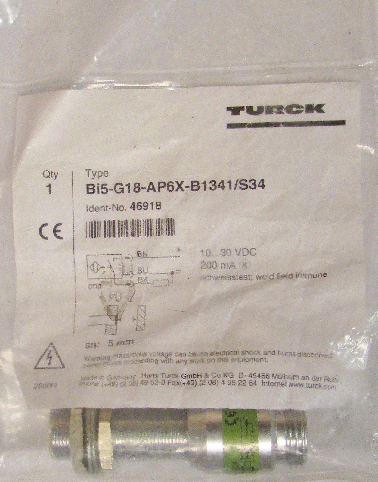 TURCK BI5 G18 AP6X B1341 S34 10-30 V DC Proximity Sensor Switch 46918 ...
