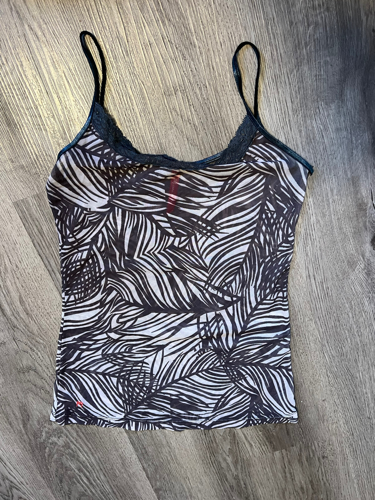 Ruby Ribbon Original Sheer Cami Feather Print Gray Size S | eBay