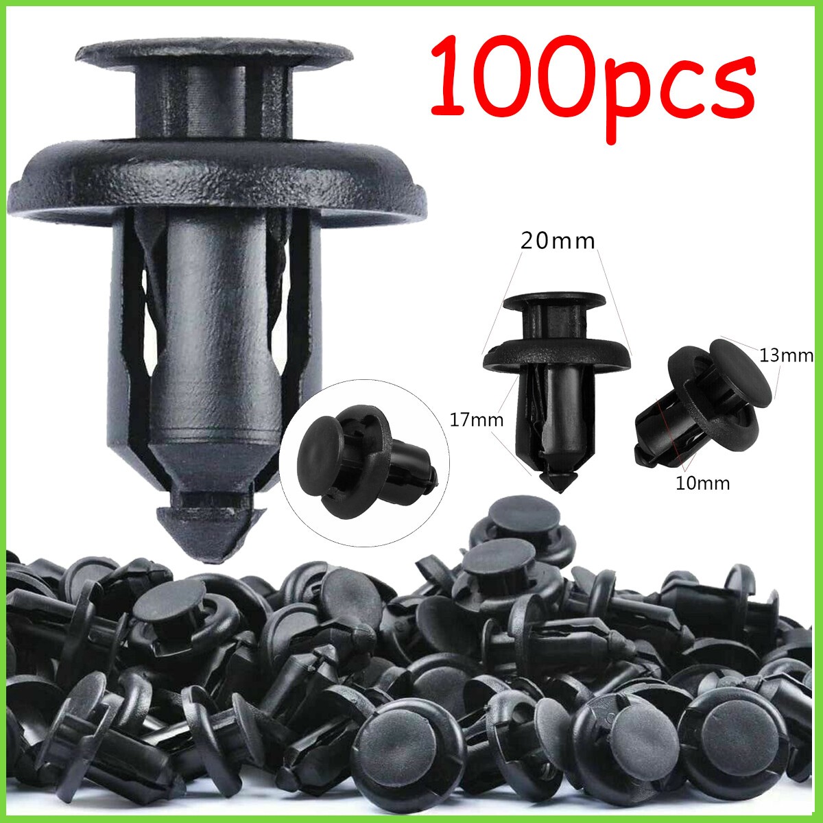 100Pcs Bumper Clips 10mm Hood Fender Push Rivets Retainer Fasteners for ...