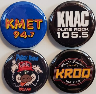 KNAC,KMET, KROQ,Pirate Radio,4 Button Set,L.A. Radio,1.5" Pin, Button ...