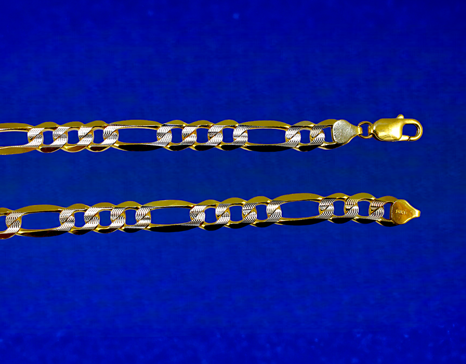 14K Yellow Gold SOLID Figaro Pave Necklace Bracelet Chain Real DC 2mm ...
