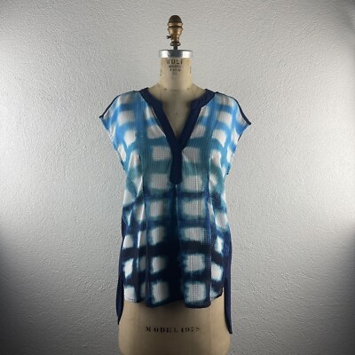 Anthropologie l S Postmark Egress Hi-Lo Henley Grid Print Semi-Sheer ...
