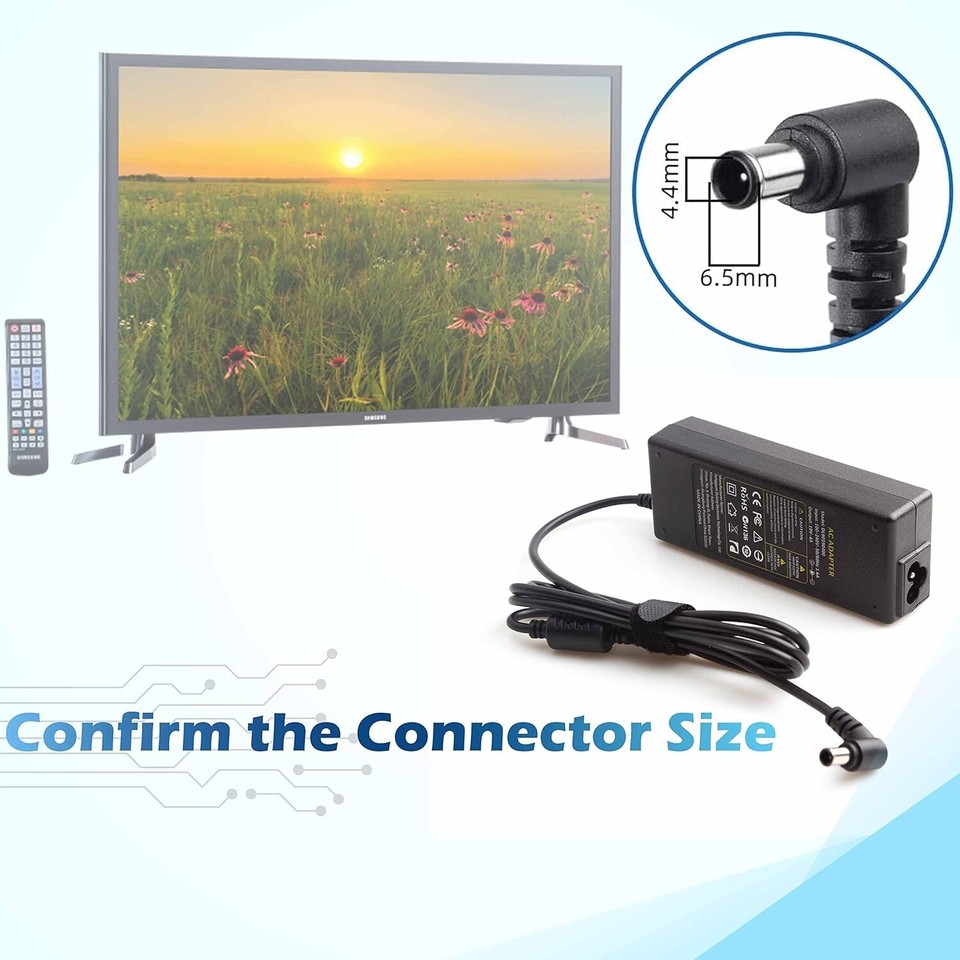 19V Power Cord for Samsung TV 32” UN32 J4000 J4500 J5205 J5003 J525D ...