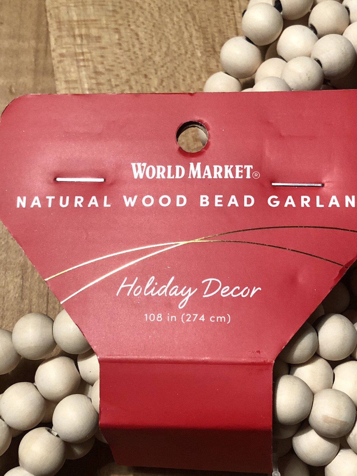 World Market Natural Finish Wood Bead Garland - 108in (9FEET) Holiday ...