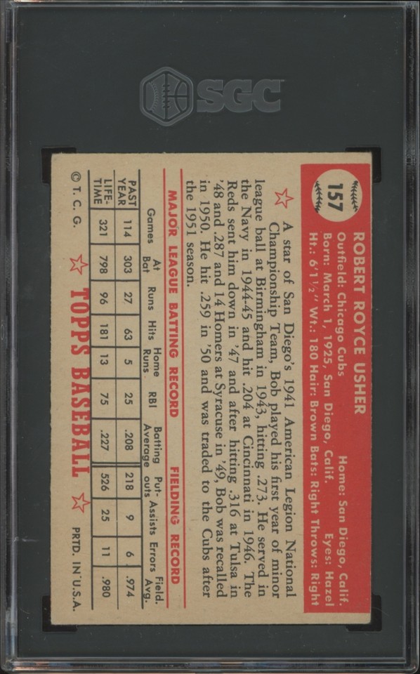 1952 TOPPS BOB USHER 157 VG-EX SGC 4 BASEBALL CHICAGO CUBS | eBay